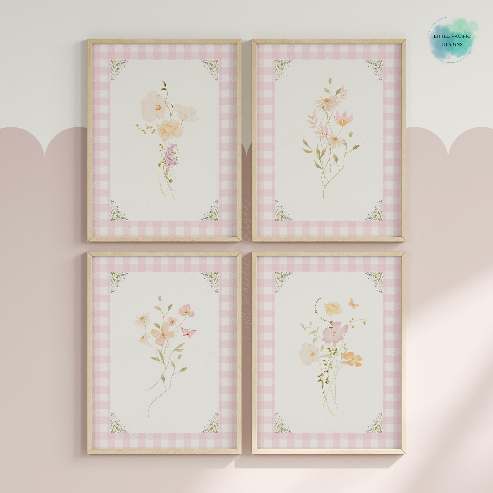 Vintage Floral Nursery Print Set: Pink Flower Decor (digital Download ...