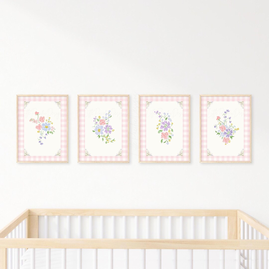 Vintage Floral Nursery Art Prints: Pink Baby Girl Decor (digital ...