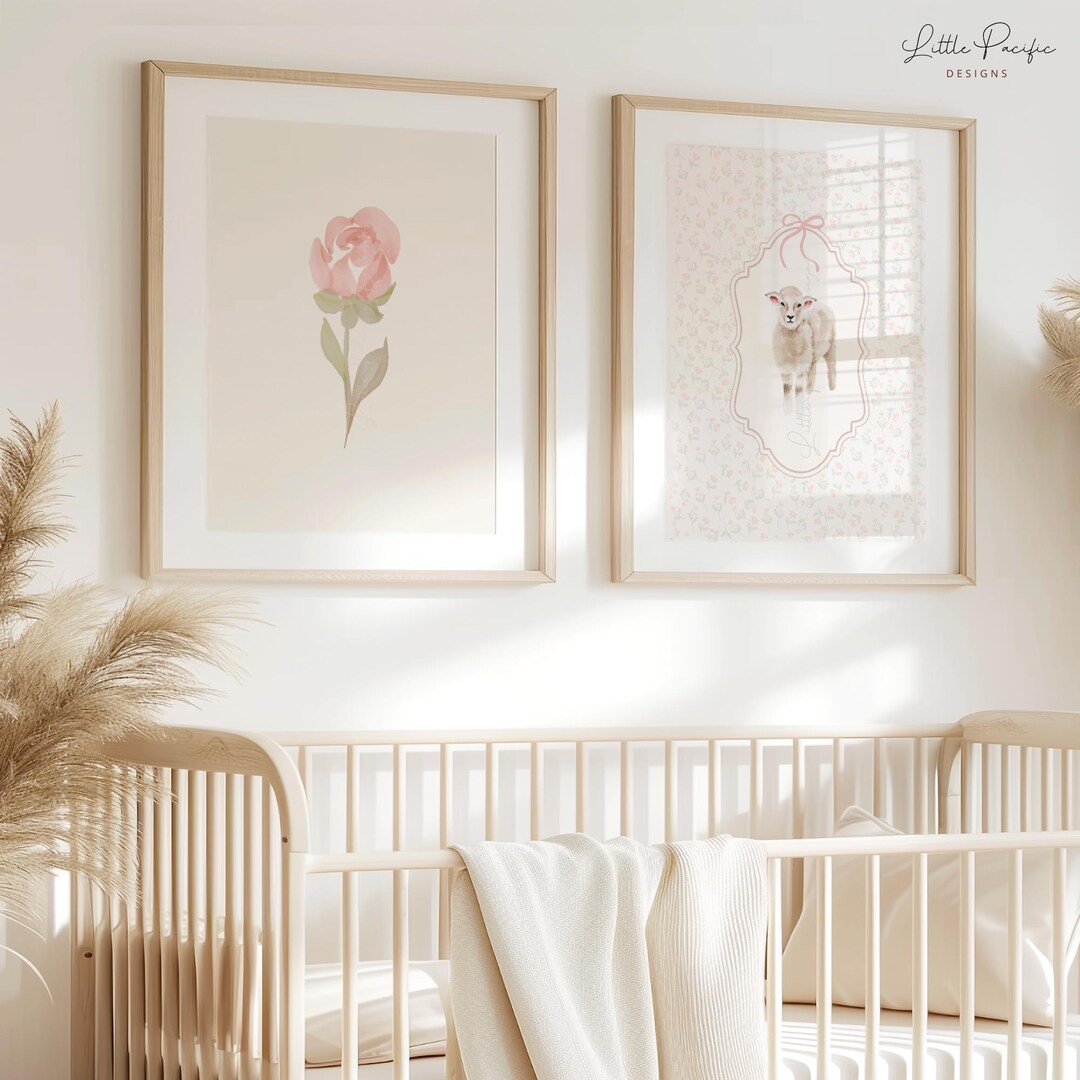 Vintage Rose & Sheep Nursery Print Set: Baby Girl Floral Decor (digital ...