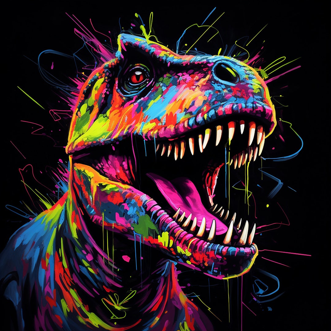 Neon T-rex Digital Print - Etsy