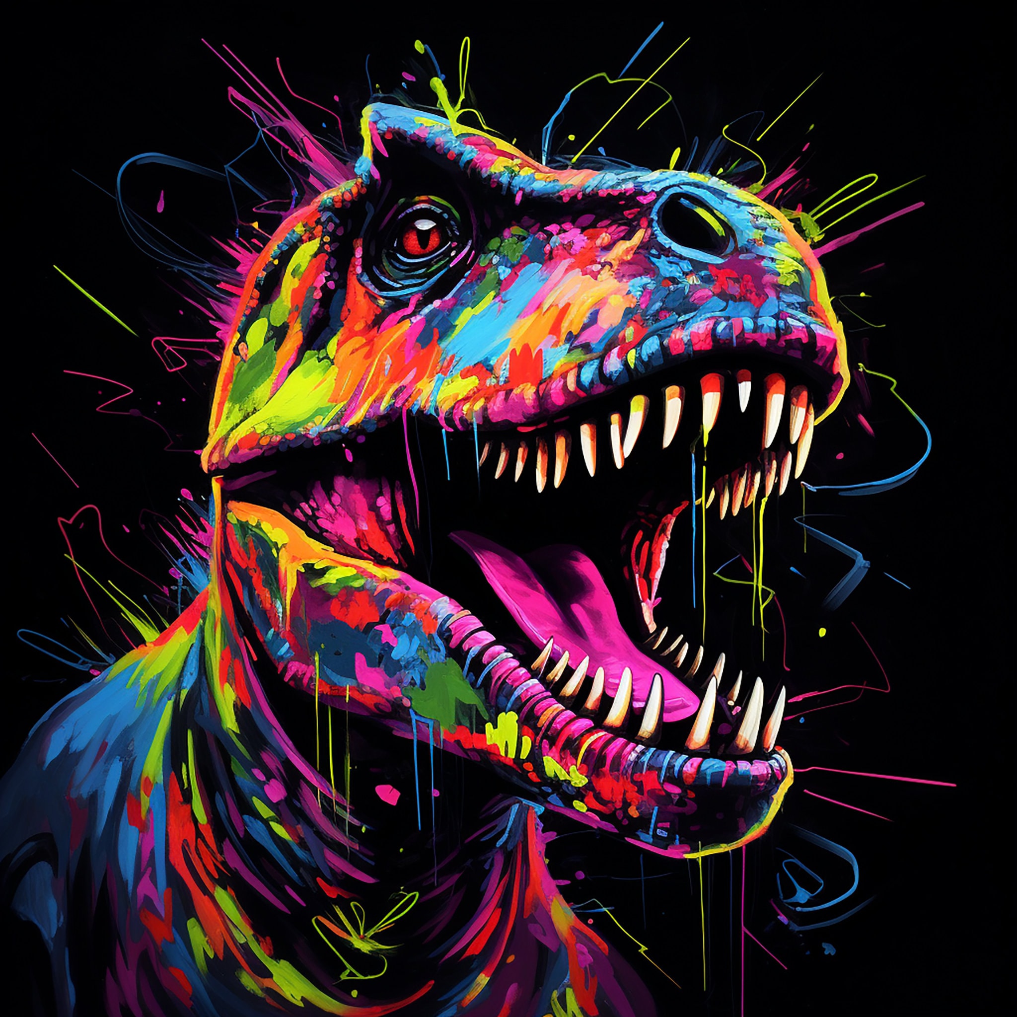 Neon T-rex Digital Print - Etsy