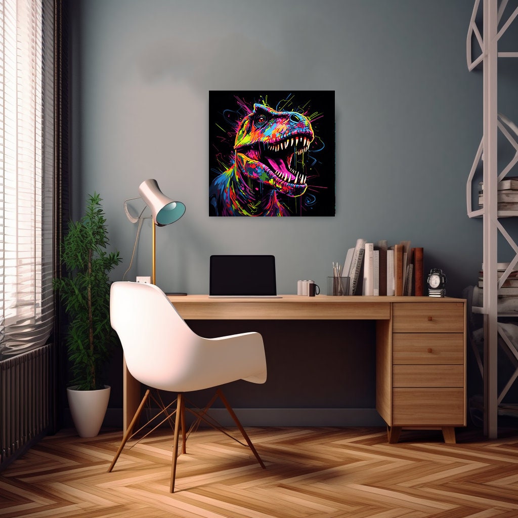 Neon T-rex Digital Print - Etsy