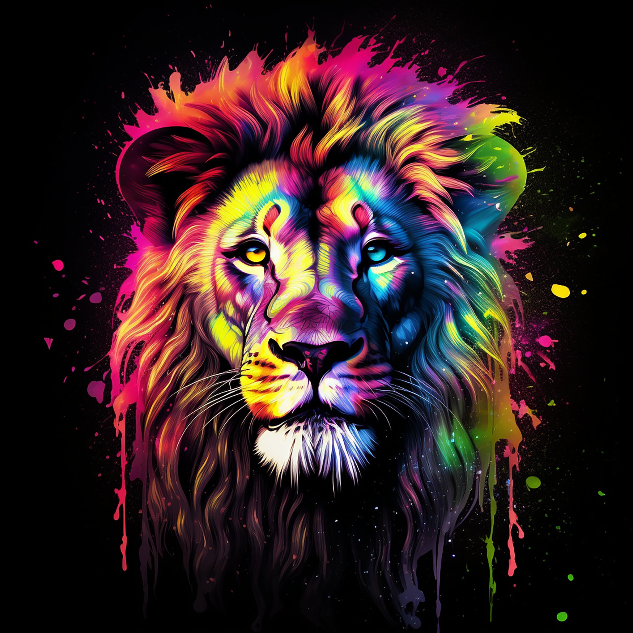 Digital Print, Neon Lion - Etsy