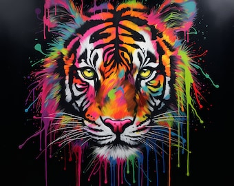 Digitally Created Neon Tiger Print., Digital Print, Instant Download ...