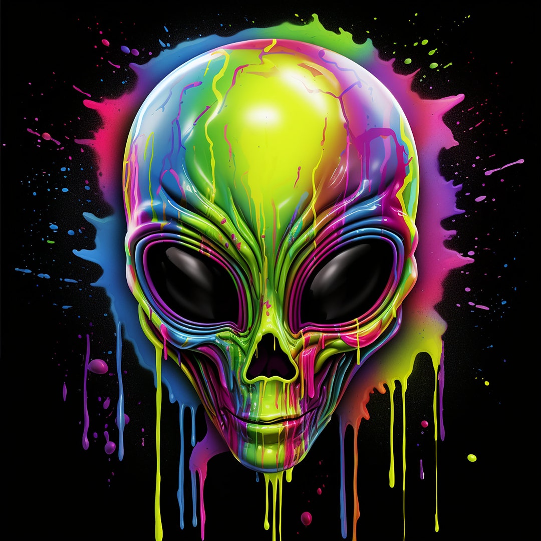 Neon Alien Head Digital Print - Etsy