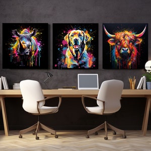 Neon Highland Cow Digital Print - Etsy