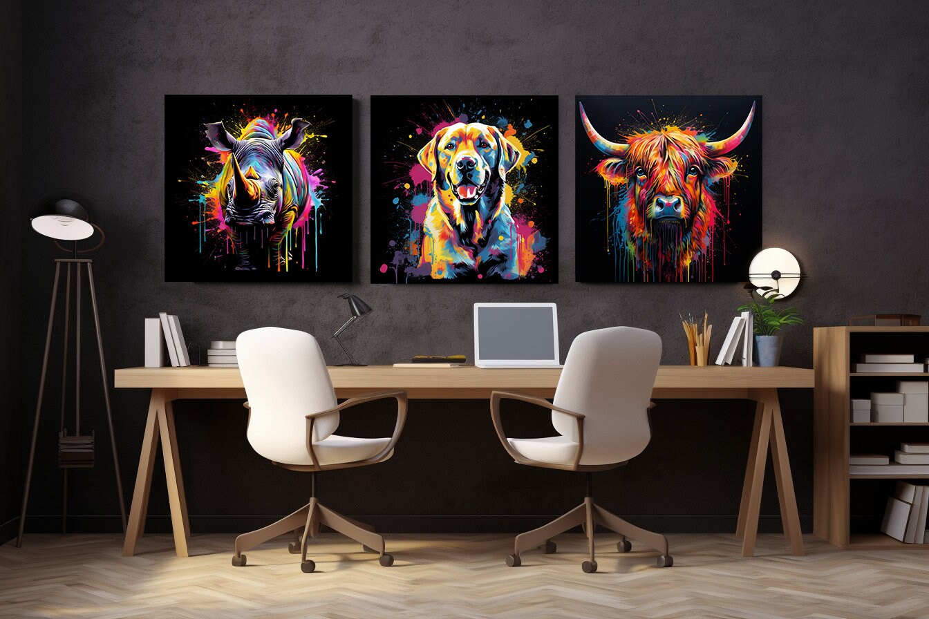 Neon Highland Cow Digital Print - Etsy