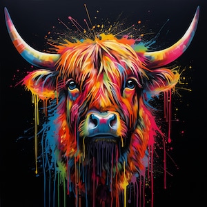 Neon Highland Cow Digital Print - Etsy