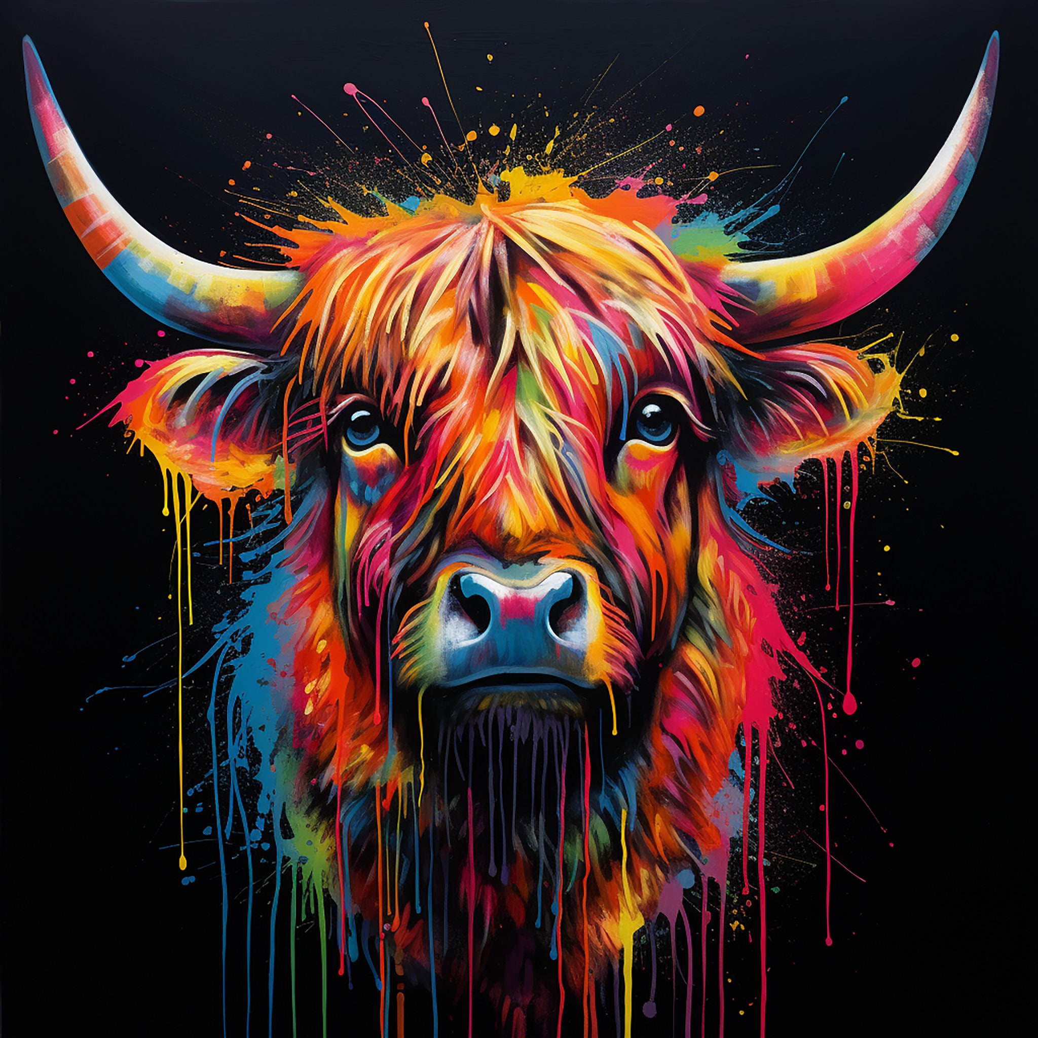Neon Highland Cow Digital Print - Etsy