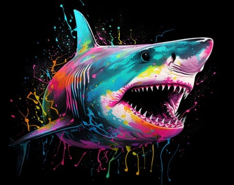 Neon Shark Art Design Digital Download Png File. - Etsy