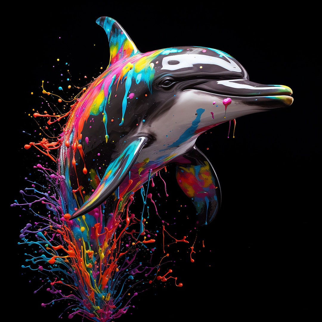 Neon Dolphin Digital Print - Etsy