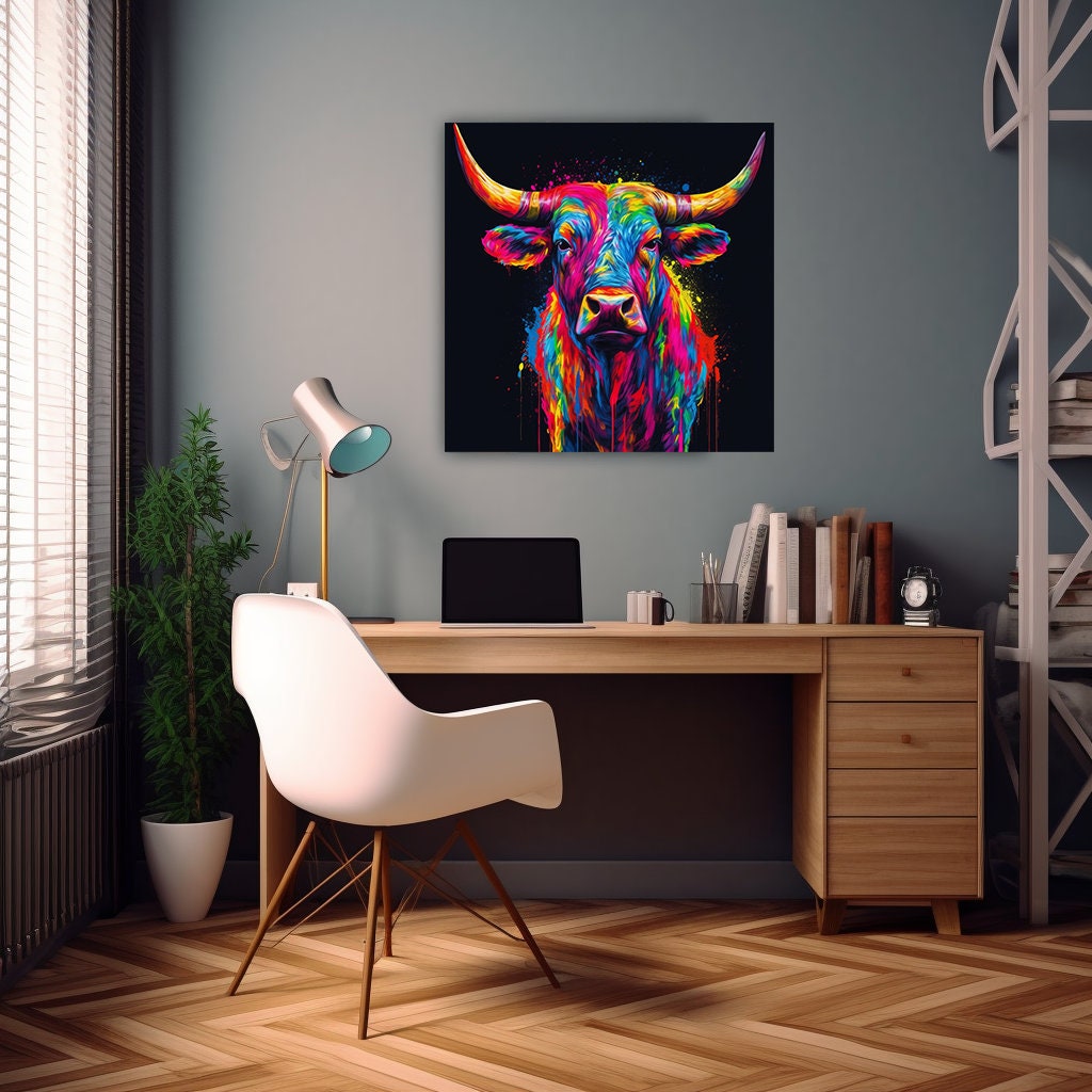 Neon Cow Digital Print - Etsy