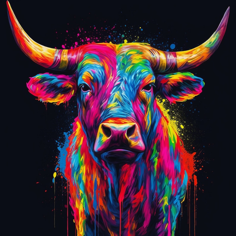 Neon Cow Digital Print - Etsy