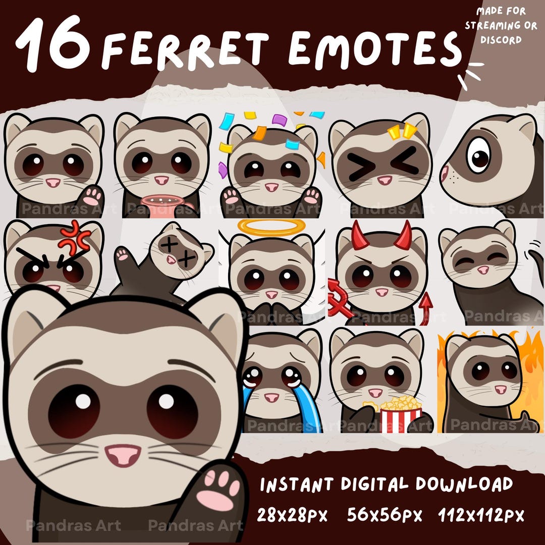 16 Cute Ferret Emotes Bundle for Twitch, Discord, Kick & Youtube ...