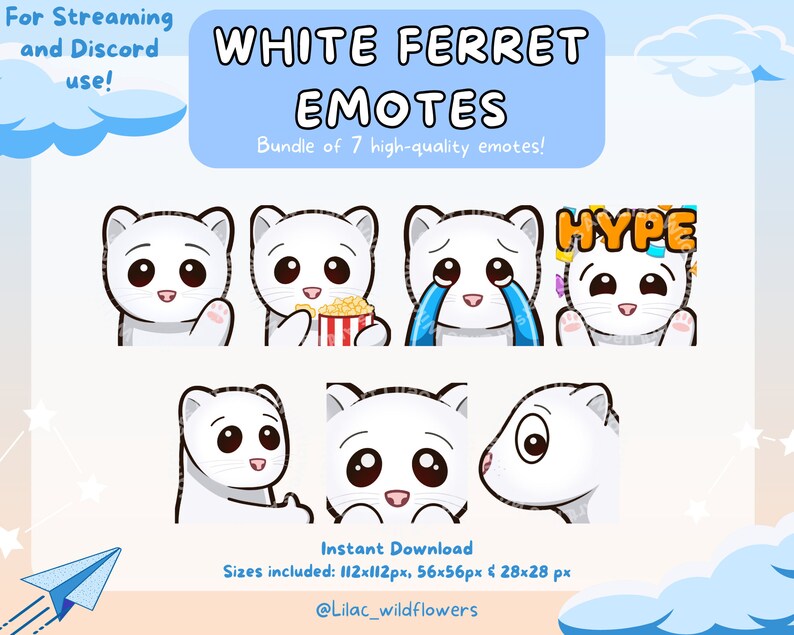 White Ferret 7 Emote Bundle for Streaming and Discord Use pack 1 ...