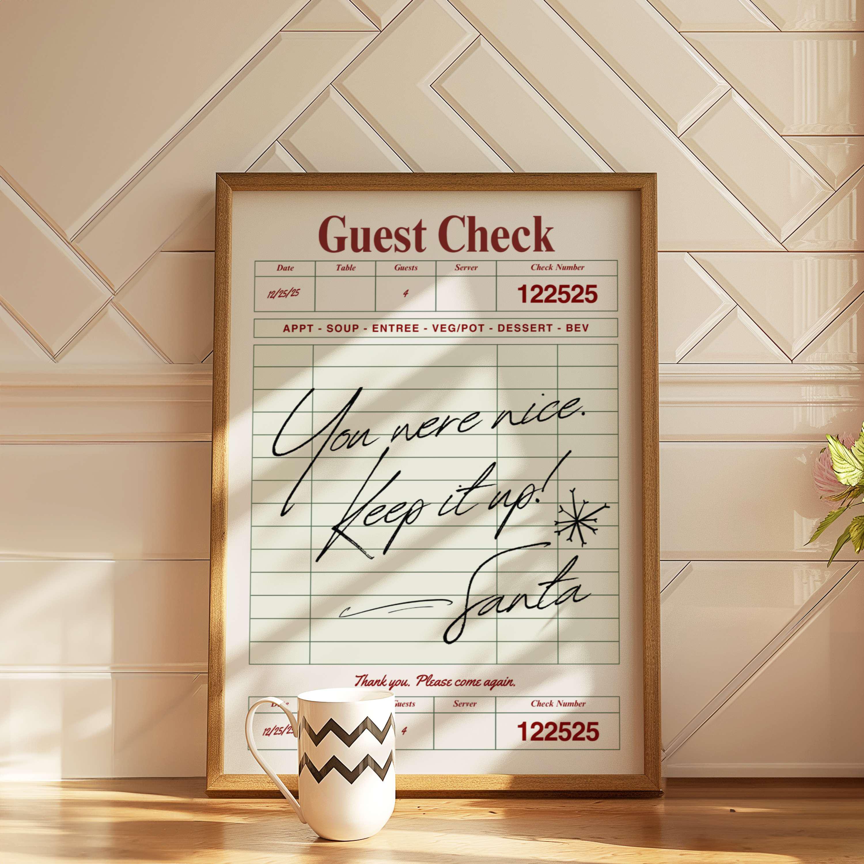 Guest Check Santa Holiday Digital Download for Seasonal Wall Decor in ...