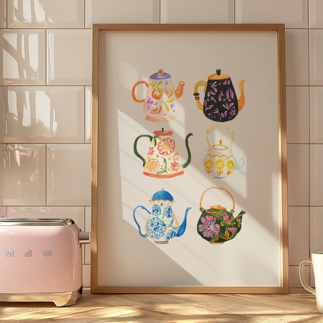 Teapots Print Kitchen Wall Art Food Art European Poster Printable Wall ...
