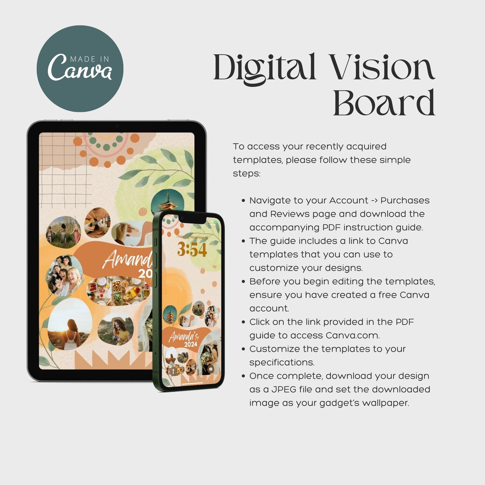 Digital Vision Board Kit Template Boho Vision Board Kit - Etsy