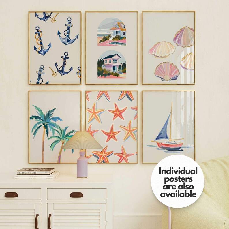 Coastal Print 6pcs Coastal Gallery Wall Summer Wall Art Beachy Print ...