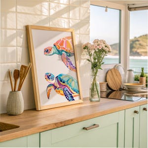 Pastel Sea Turtles Coastal Wall Art Print Coastal Beachy Wall Art ...