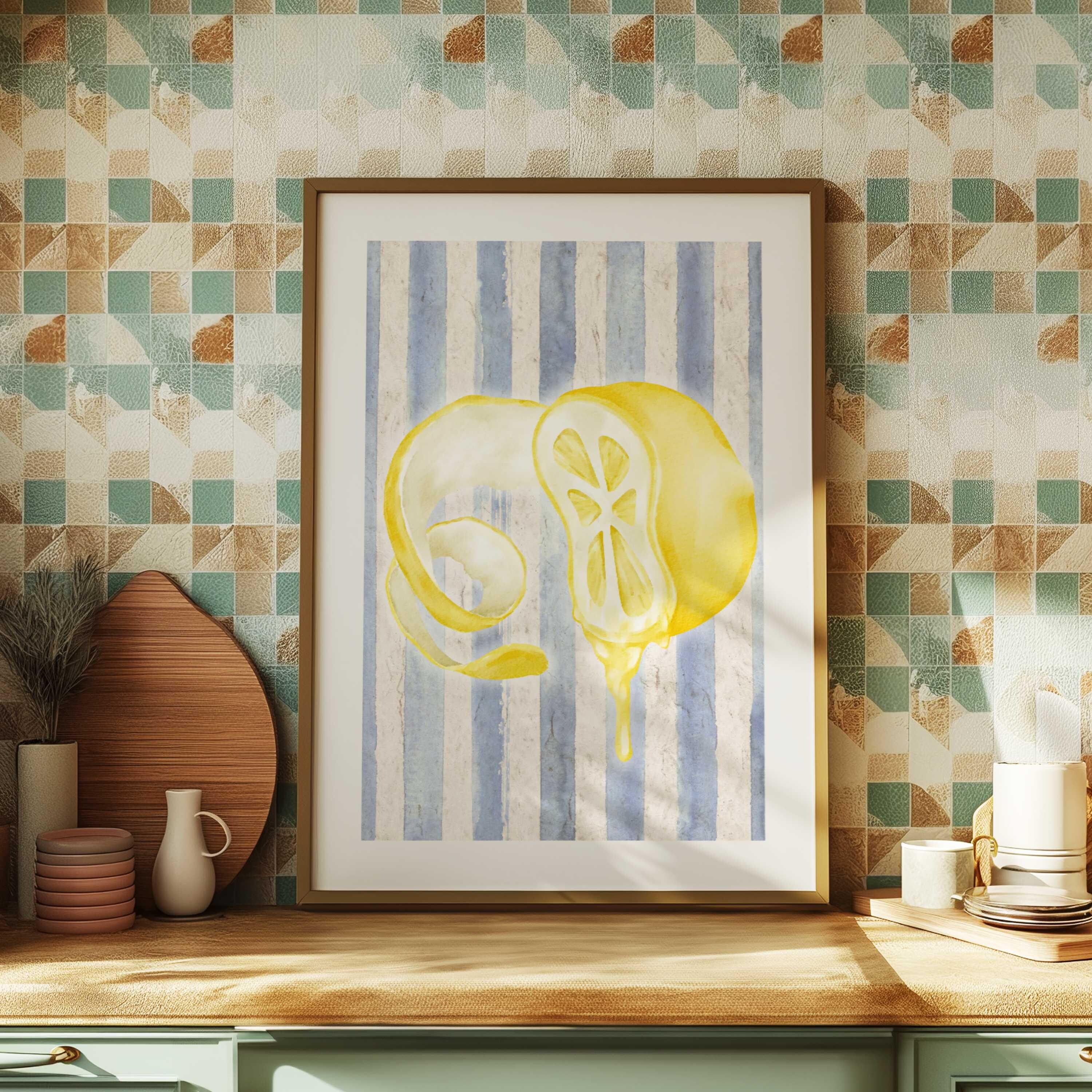 Lemons Art Print Lemons and Stripes Art Modern Wall Art Kitchen Wall ...