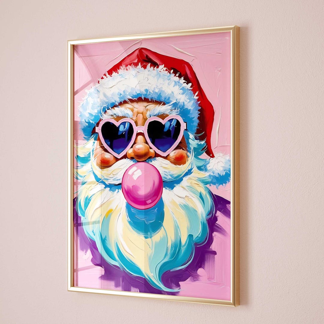 Funky Santa Art Print: Pink Christmas Decor (digital Download) - Etsy