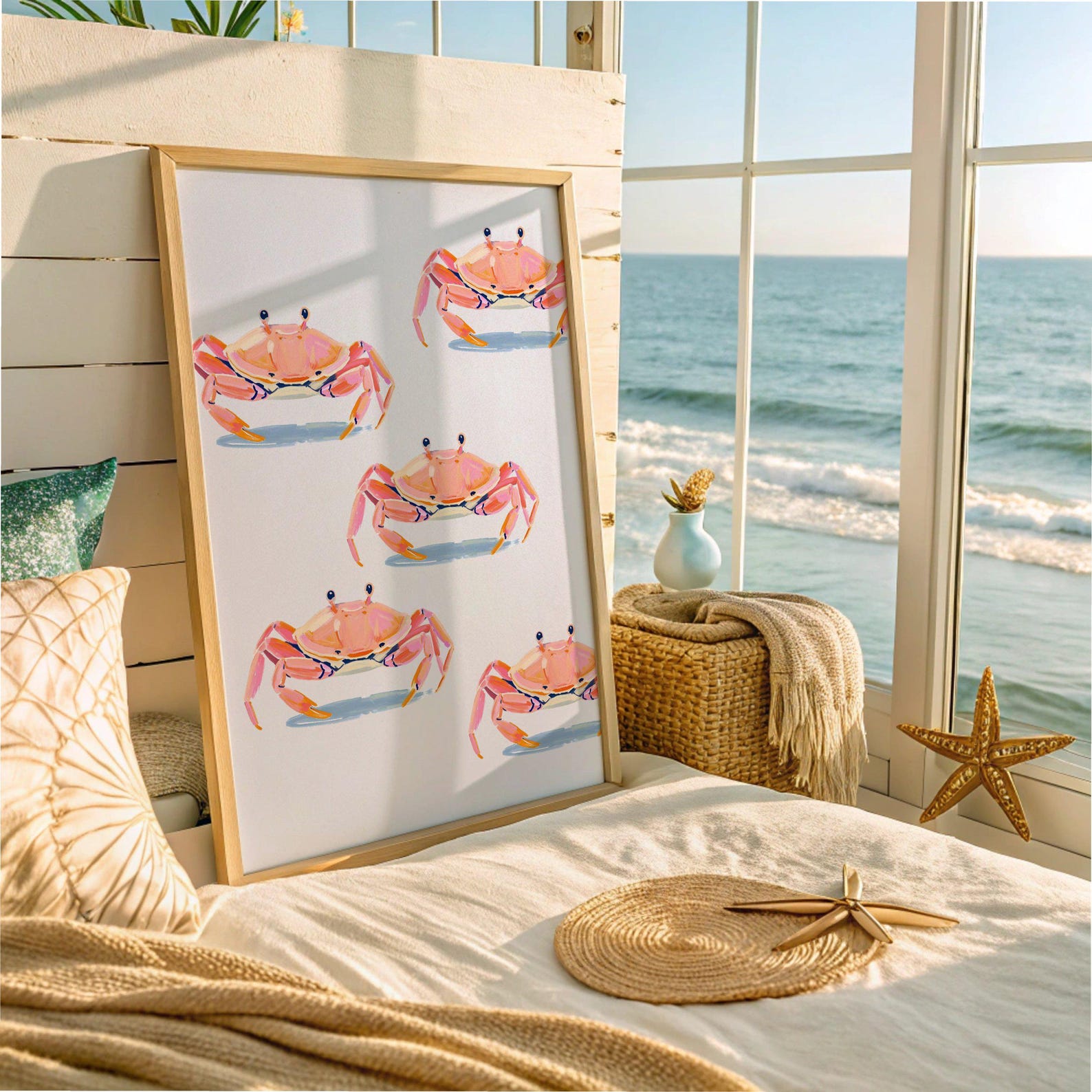 Pastel Crabs Coastal Wall Art Print Coastal Beachy Wall Art Oyster ...