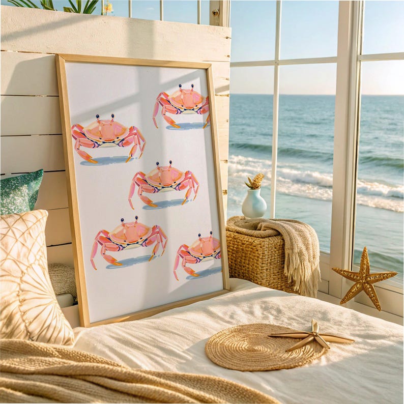 Pastel Crabs Coastal Wall Art Print Coastal Beachy Wall Art Oyster ...