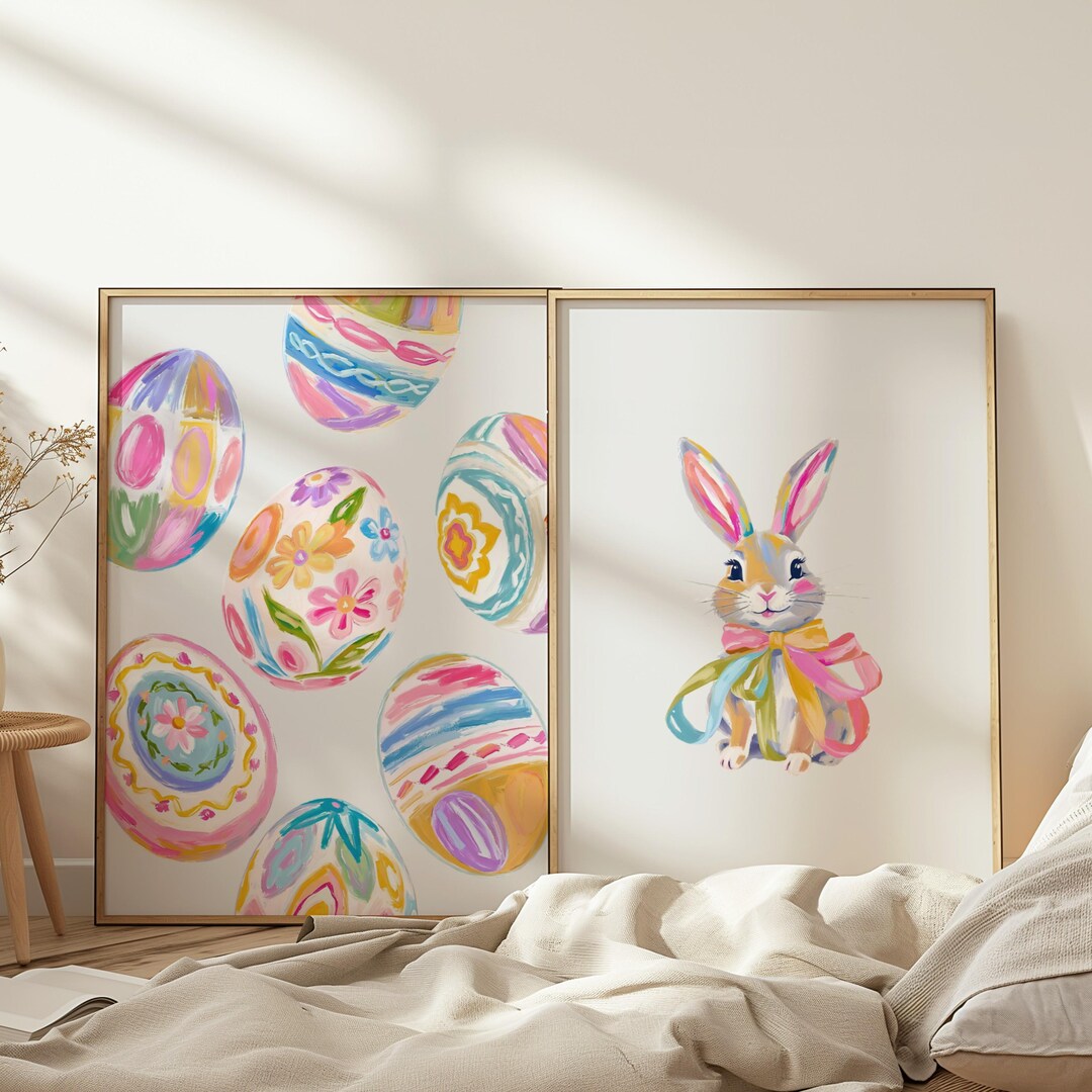 Colorful Easter Printable Wall Art 2pc Pastel Easter Gifts Easter ...