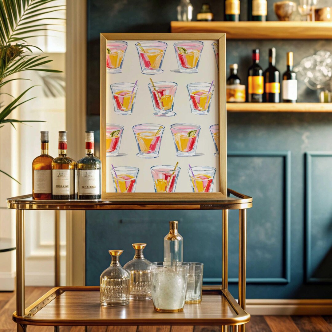 Cocktails Wall Art Cocktails Poster Watercolor Print Martini Glasses ...