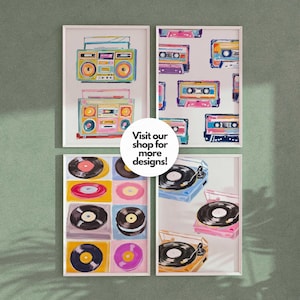 Boombox Radio Poster Watercolor Eclectic Home Decor Aesthetic Pink Wall ...