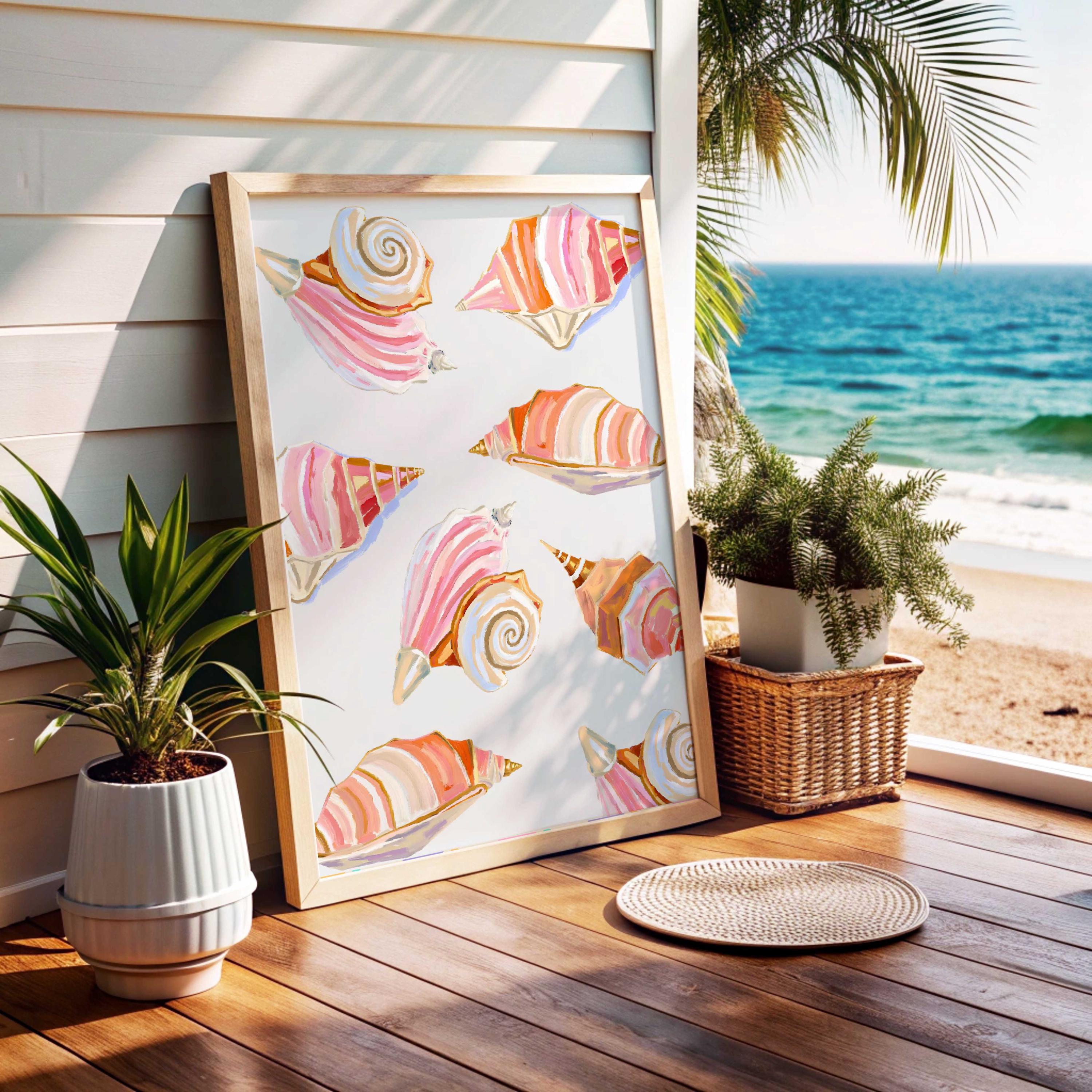 Conch Seashells Painting Colorful Pastel Abstract Coastal Beach House ...