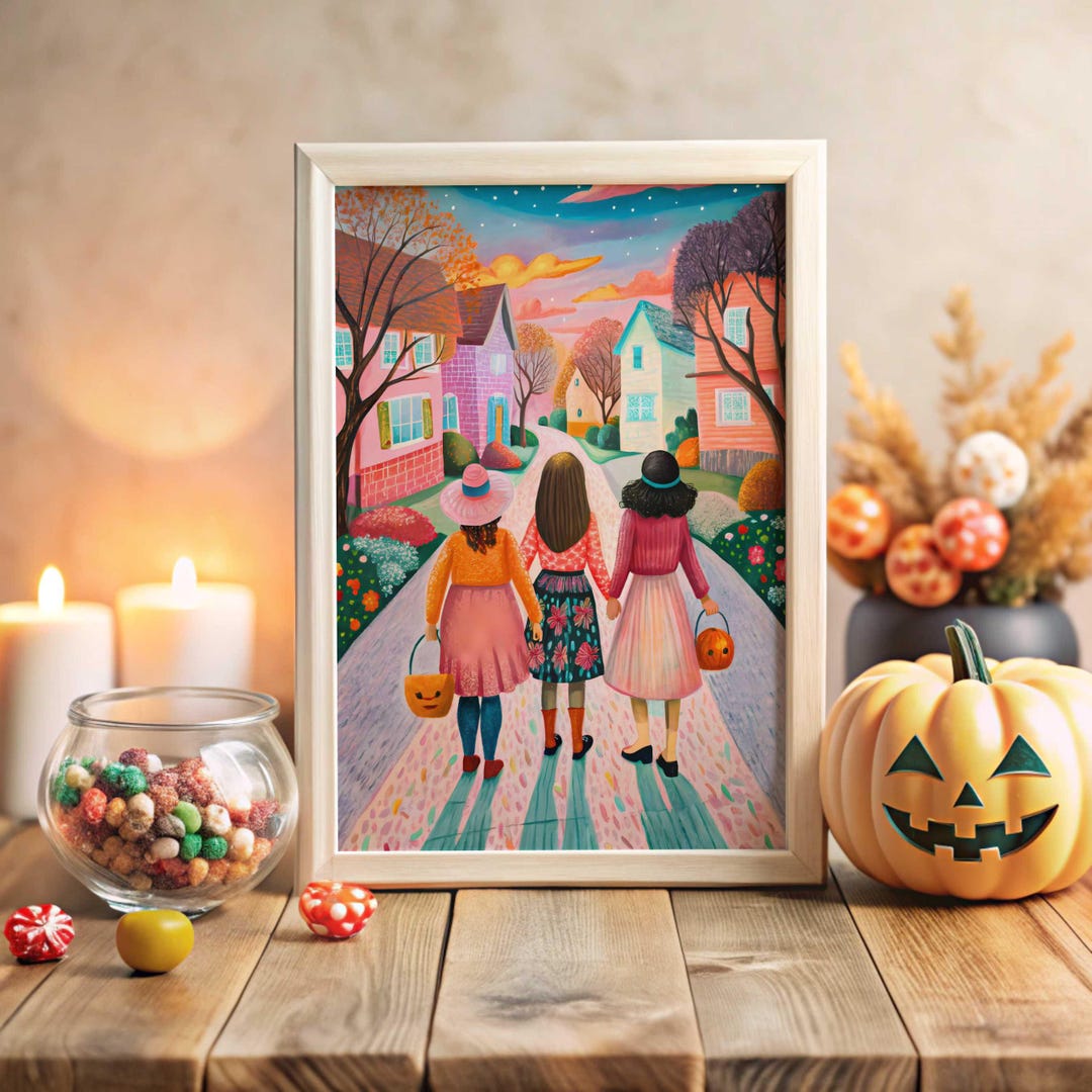 Trick or Treat Wall Art Pink Halloween Digital Prints Pastel Halloween ...
