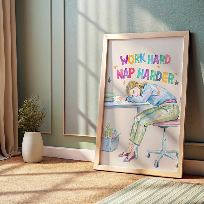 Funny Office Poster: Work Hard Nap Harder (digital Download) - Etsy