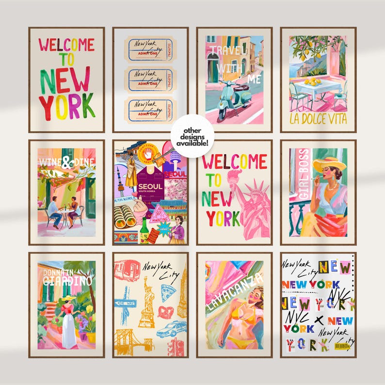 Watercolor New York City Art Print: Pastel NYC Buildings (digital ...