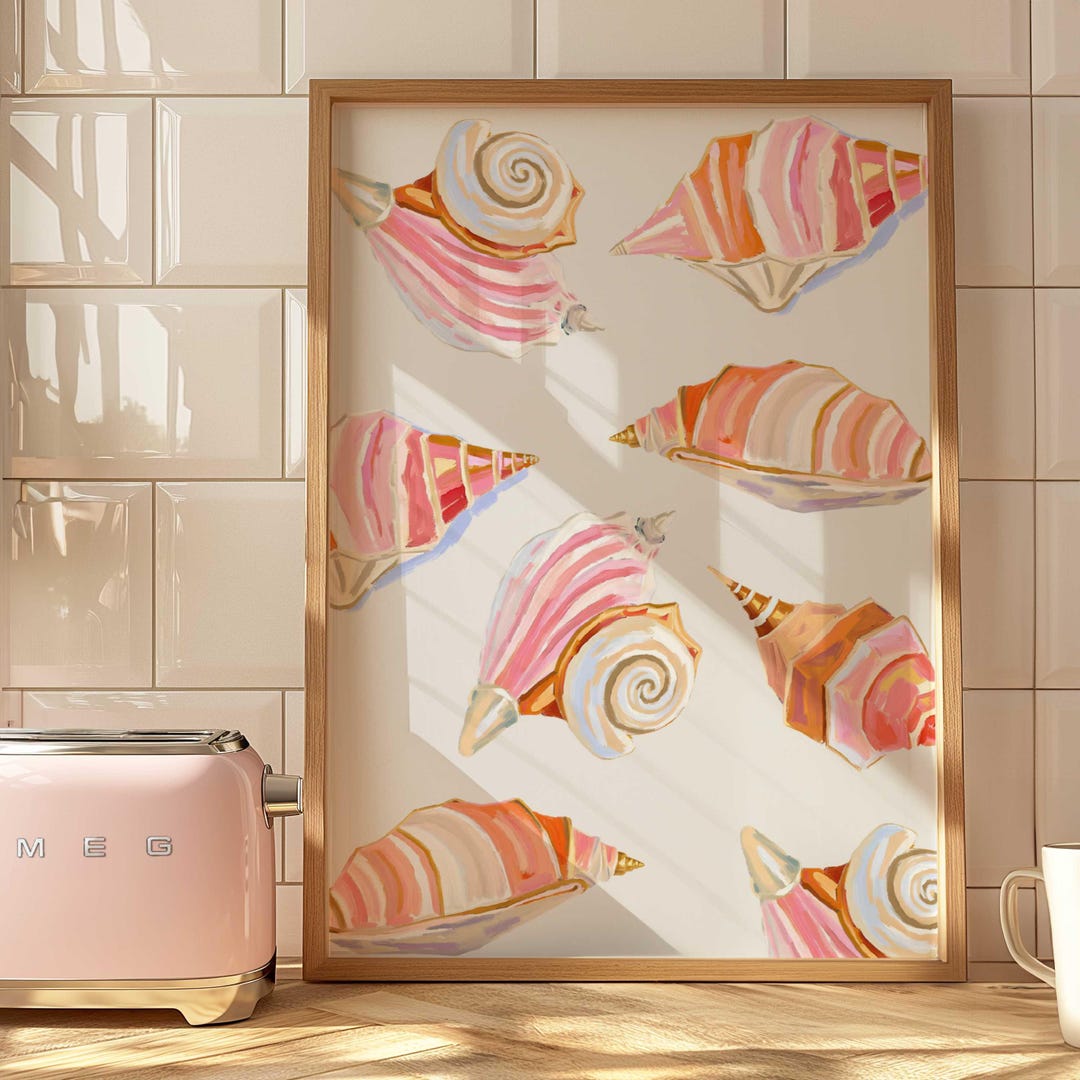 Conch Seashells Painting Colorful Pastel Abstract Coastal Beach House ...