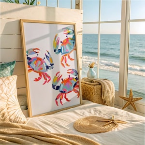 Colorful Crab Coastal Wall Art Print Coastal Beachy Wall Art Oyster ...