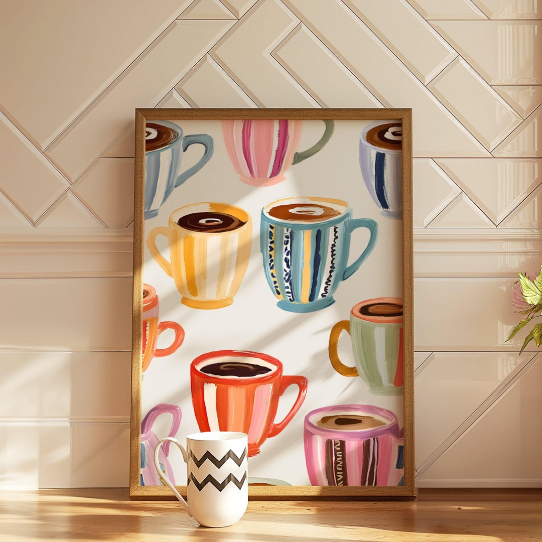 Coffee Cart Print Coffee Lover Decor Colorful Wall Art Coffee Bar Print ...