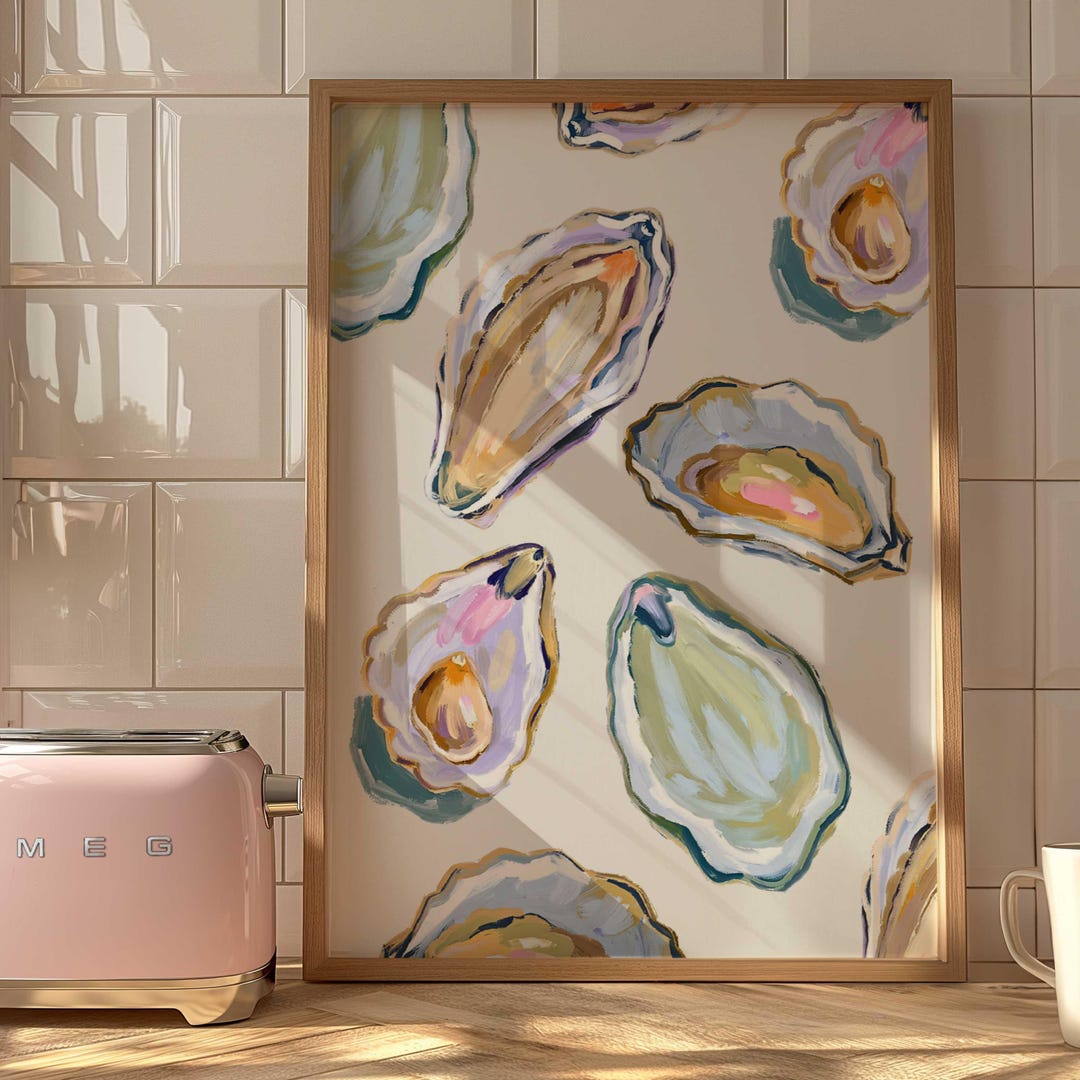 Oyster Shell Painting Colorful Pastel Abstract Coastal Beach House Wall ...