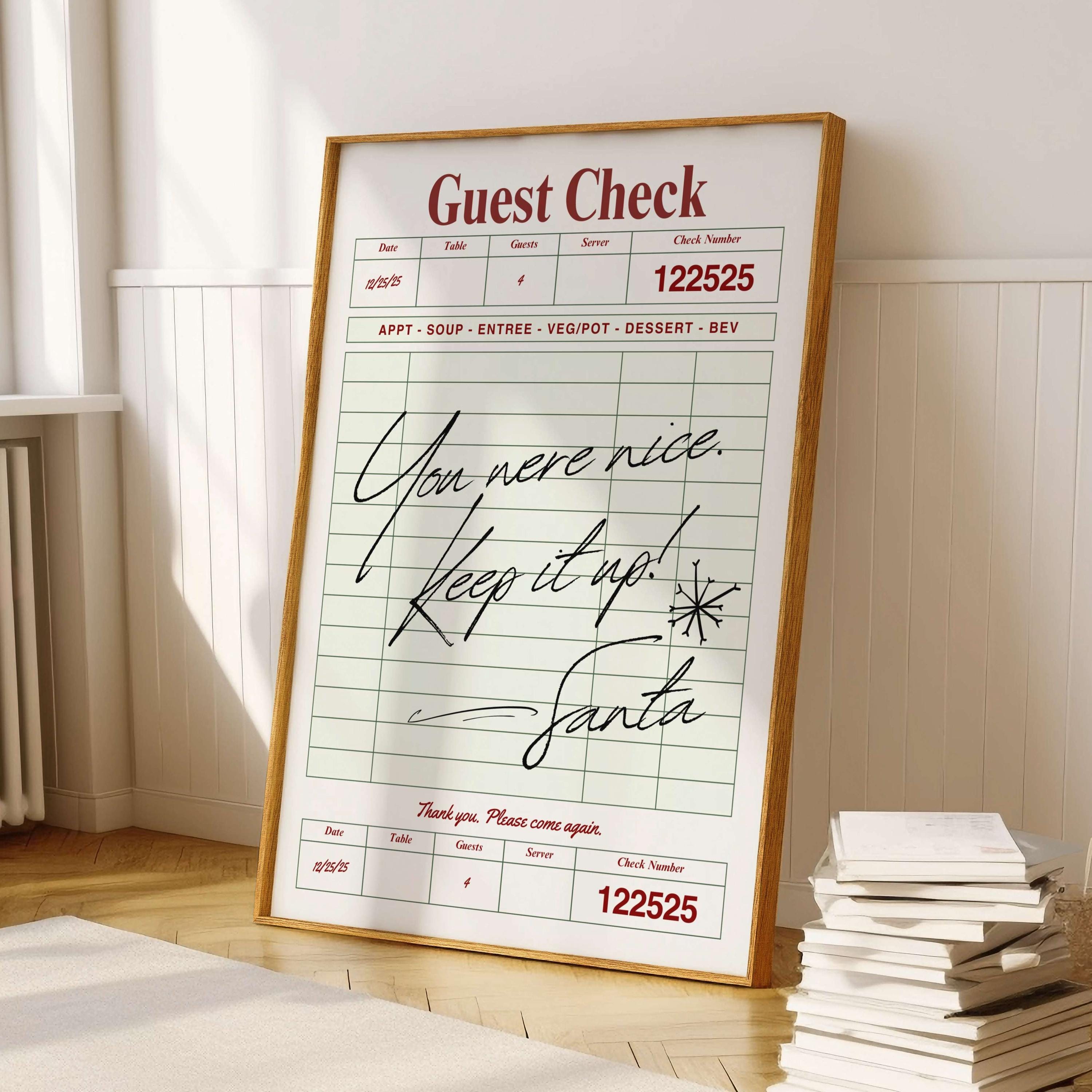 Guest Check Santa Holiday Digital Download for Seasonal Wall Decor in ...