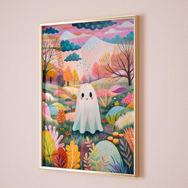Cute Ghost Wall Art Pink Halloween Digital Prints Pastel Halloween Wall ...