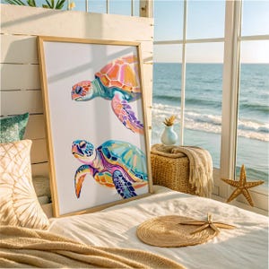 Pastel Sea Turtles Coastal Wall Art Print Coastal Beachy Wall Art ...