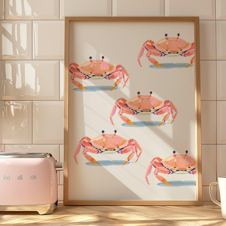 Pastel Crabs Coastal Wall Art Print Coastal Beachy Wall Art Oyster ...