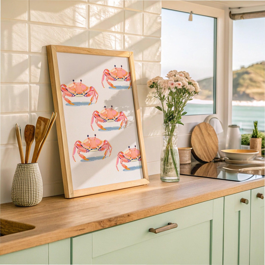 Pastel Crabs Coastal Wall Art Print Coastal Beachy Wall Art Oyster ...
