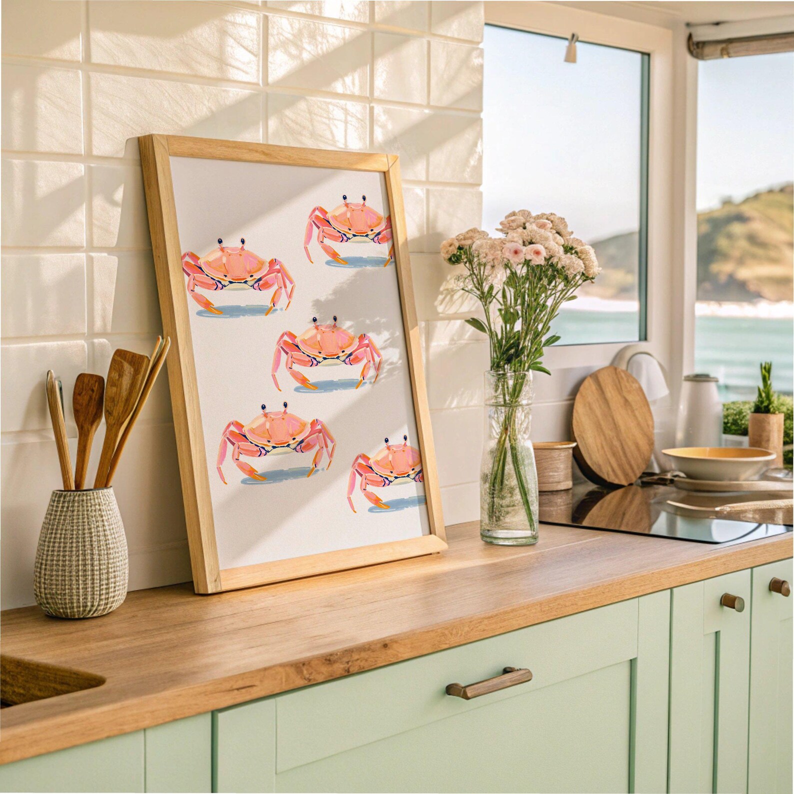 Pastel Crabs Coastal Wall Art Print Coastal Beachy Wall Art Oyster ...