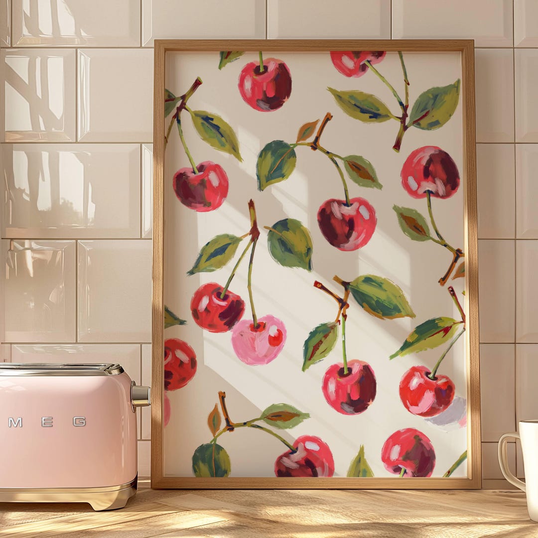 Cherry Art Print Red Cherries Wall Art Modern Kitchen Decor Trendy ...