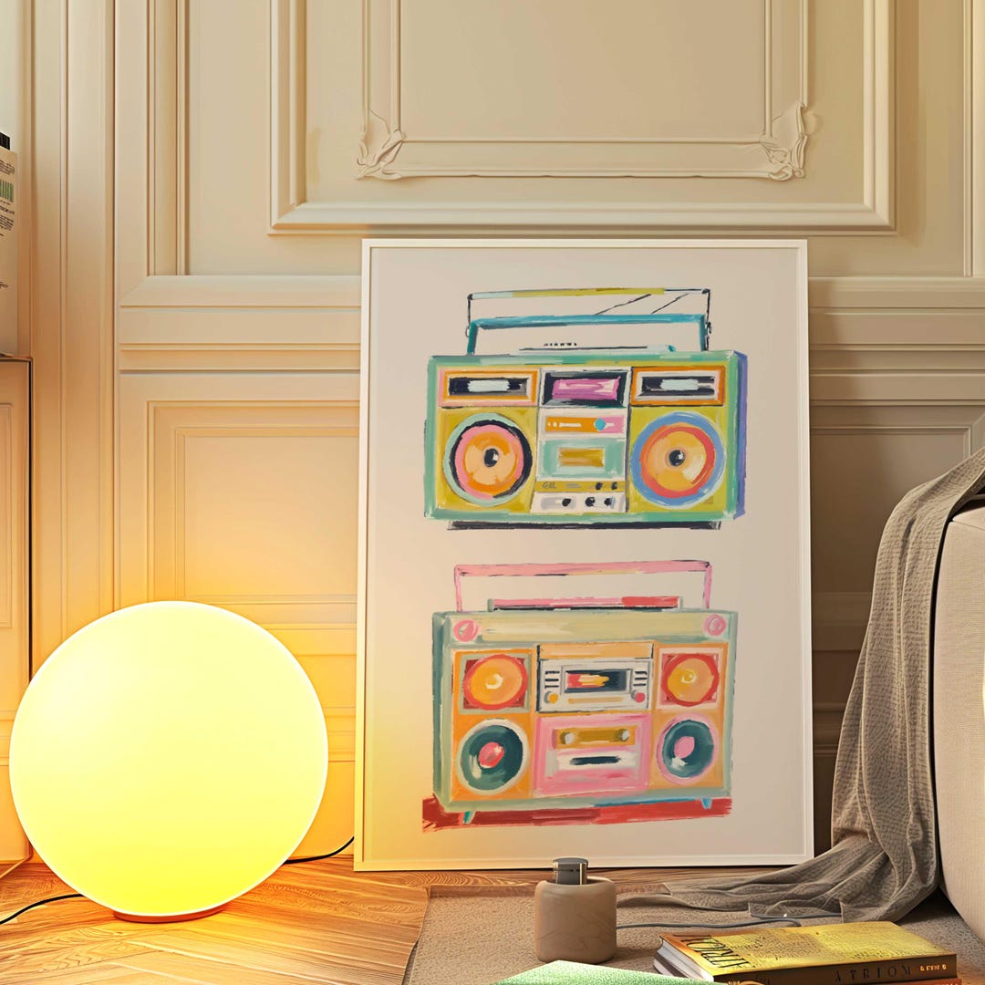 Boombox Radio Poster Watercolor Eclectic Home Decor Aesthetic Pink Wall ...