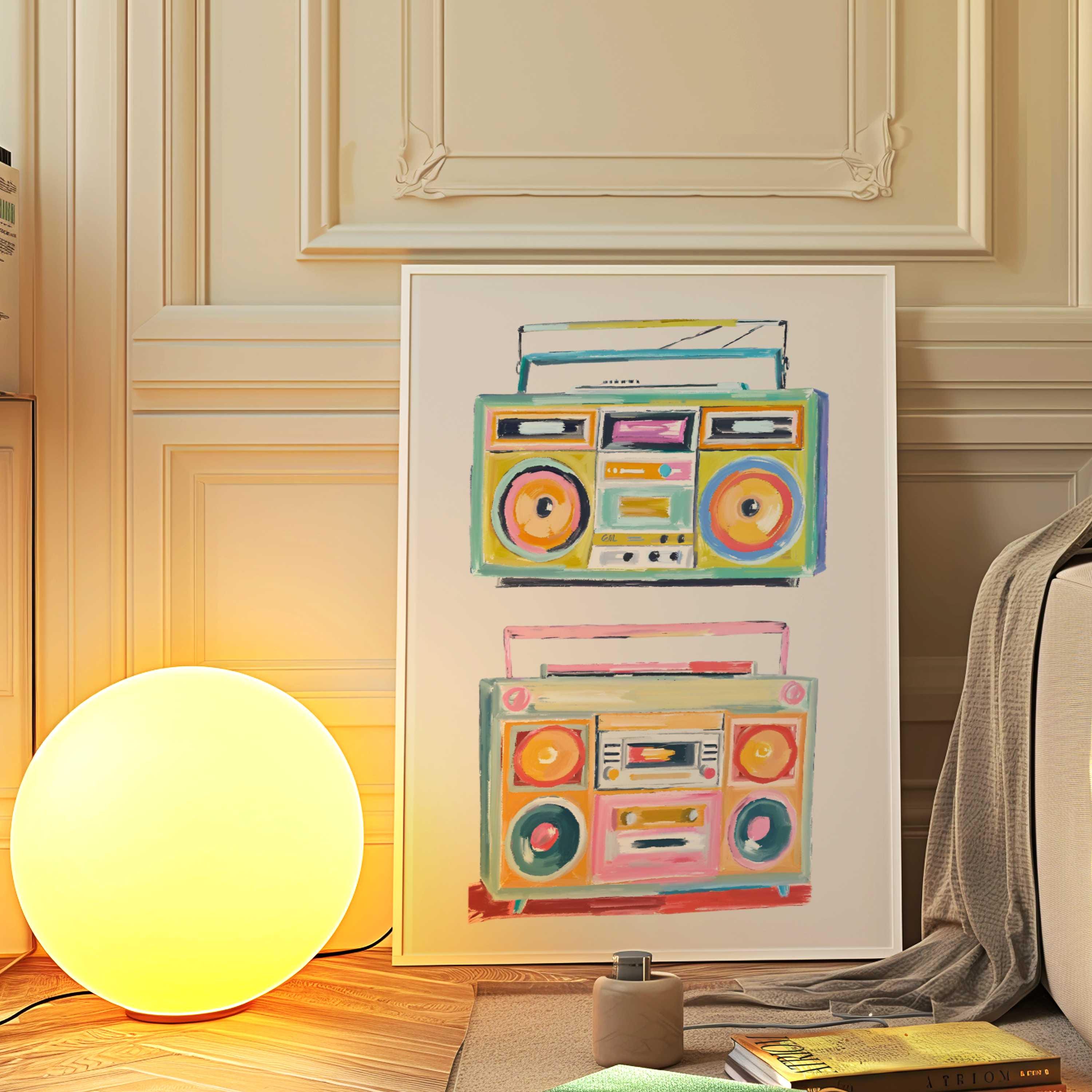 Boombox Radio Poster Watercolor Eclectic Home Decor Aesthetic Pink Wall ...