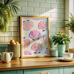 Pink Shell Painting Colorful Pastel Abstract Coastal Beach House Wall ...