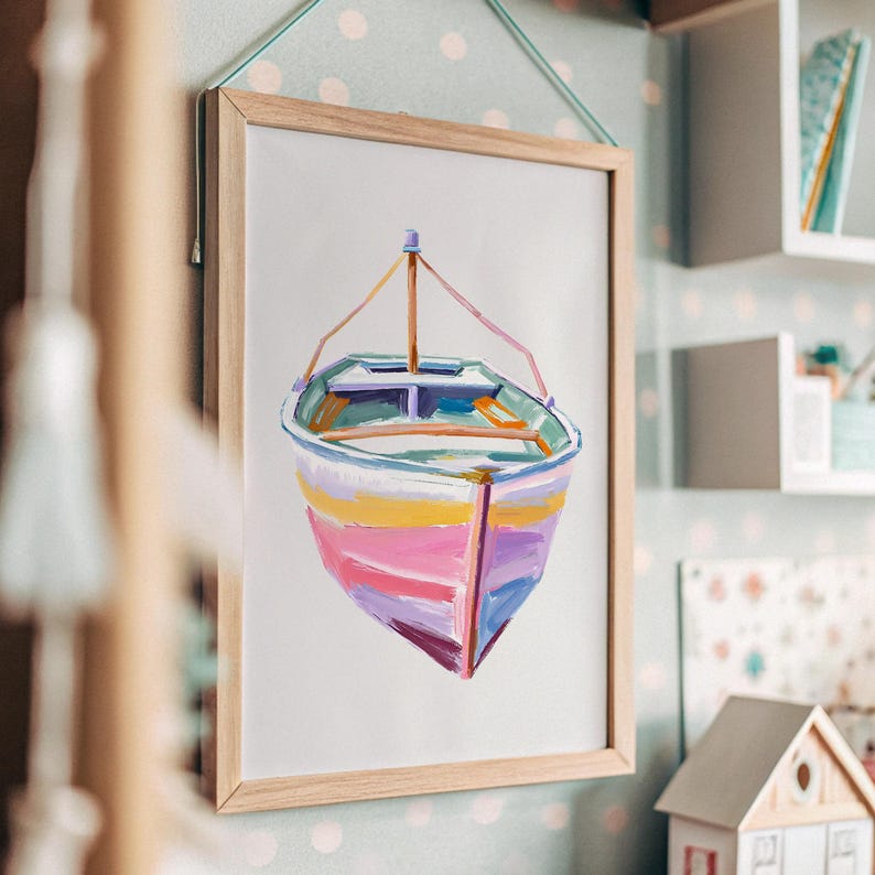 Coastal Boat Art Print: Abstract Beach House Decor (digital Download ...